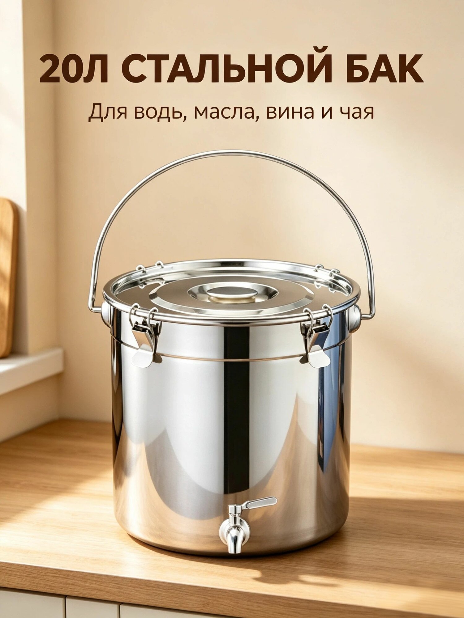 Ведро пищевое 20 л 1 шт нержавеющая сталь, Артикул: 5698157671