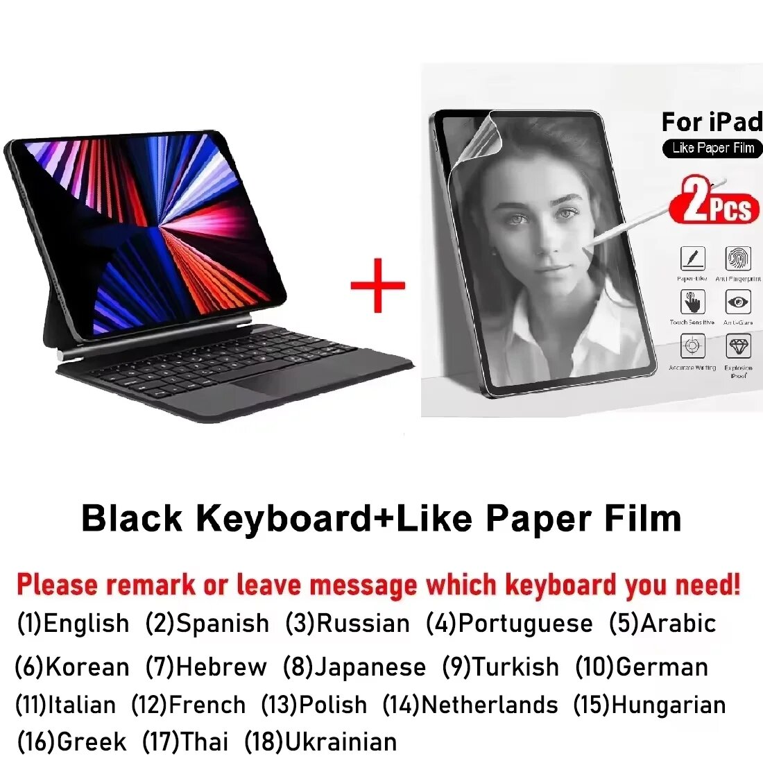PULUZ Магнитная клавиатура с подсветкой для iPad Air 11 13 iPad Pro11 2018-2022, Black Add Film
