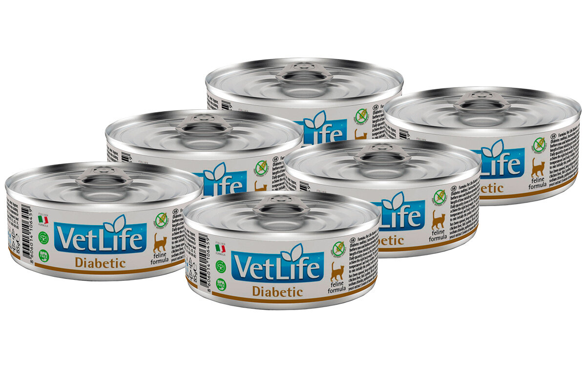 Корм влажный Farmina Vet Life Feline Diabetic для взрослых кошек при сахарном диабете, 85 г х 6 шт
