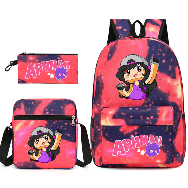 Новая игровая периферия, школьная сумка Aphmau, рюкзак, сумка-карандаш, сумка на плечо, набор из трех предметов 09