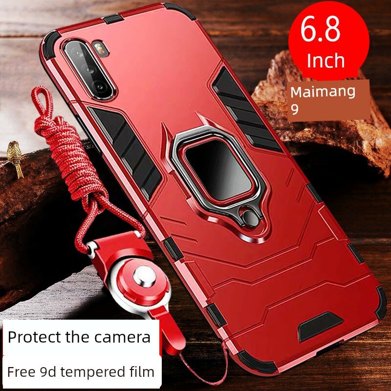 Чехол для телефона MaMeng 9 5G с улучшенным кольцом для пальца, Ярко-красный, ударопрочный силиконовый чехол с 9D