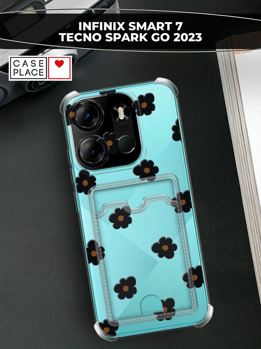 Чехол на Tecno Spark Go 2023/Pop 7 Pro/Infinix Smart 7 (Текно Спарк Гоу 2023) с картой и принтом Темные цветочки паттерн