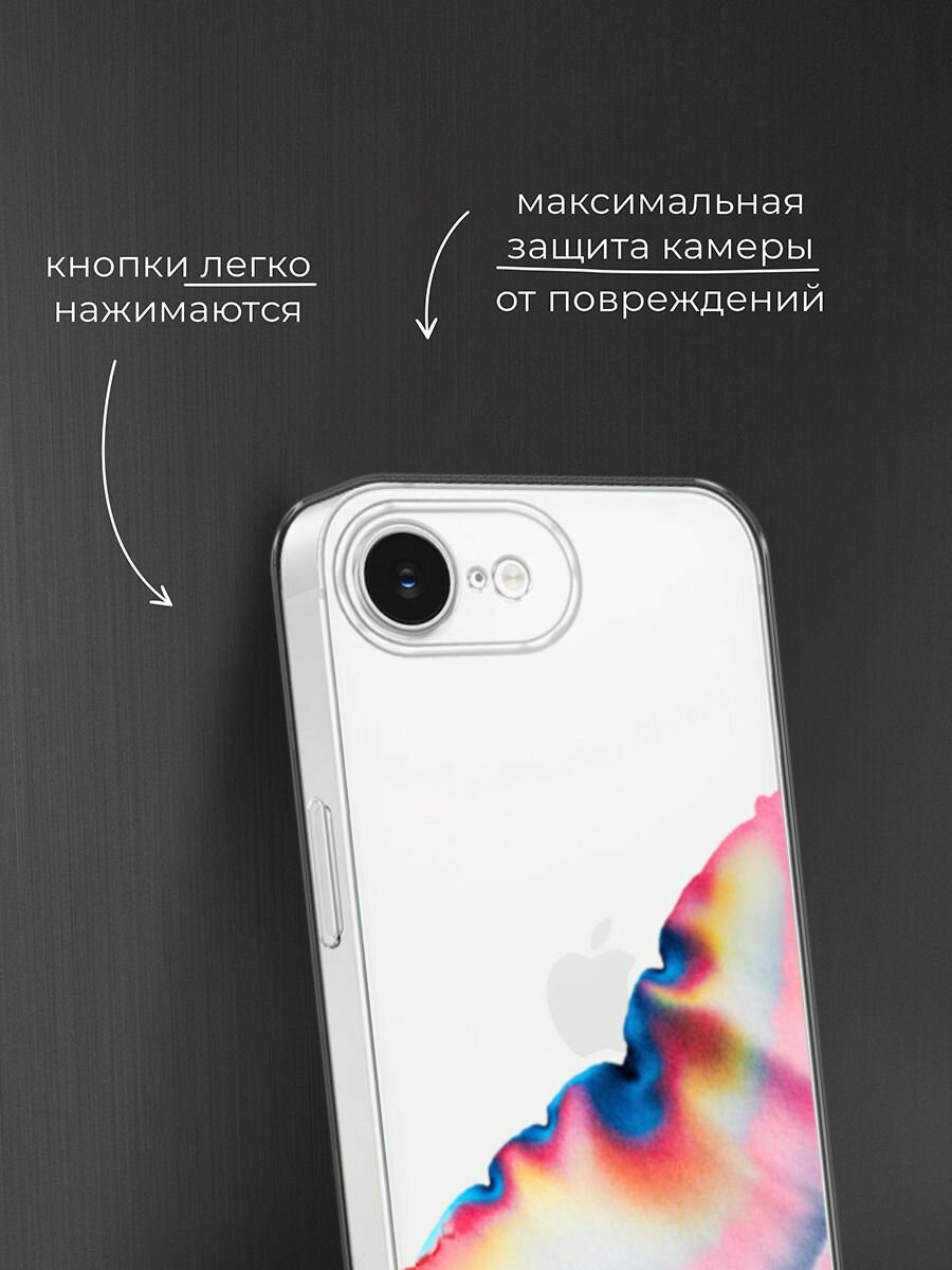 Чехол на Apple iPhone 16e/17e / Айфон 16е/17e с принтом Розовая акварель, прозрачный — фото 1