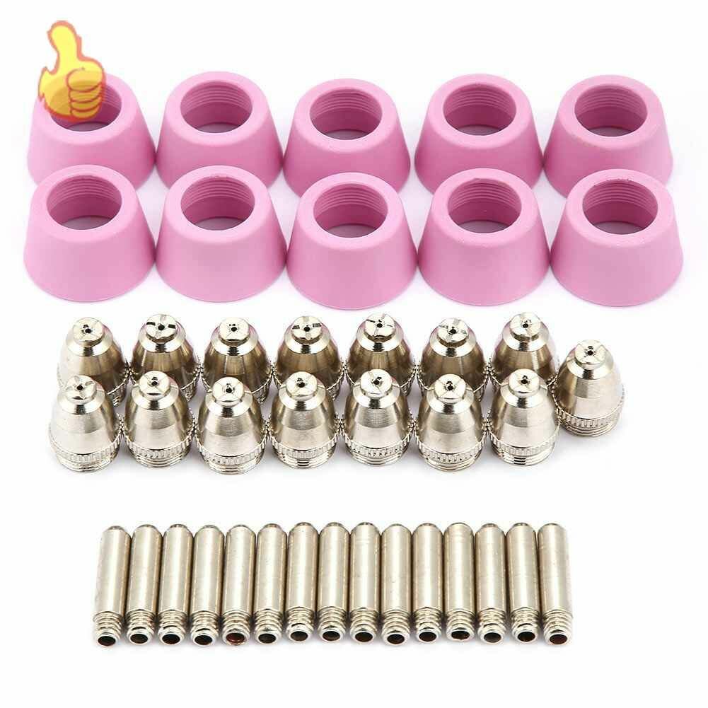 Плазморез электрод сопла 40 шт. AG60 SG55, Насадки для плазменной резки(15 электродов,15 насадок,10 керамических защитных чашек)