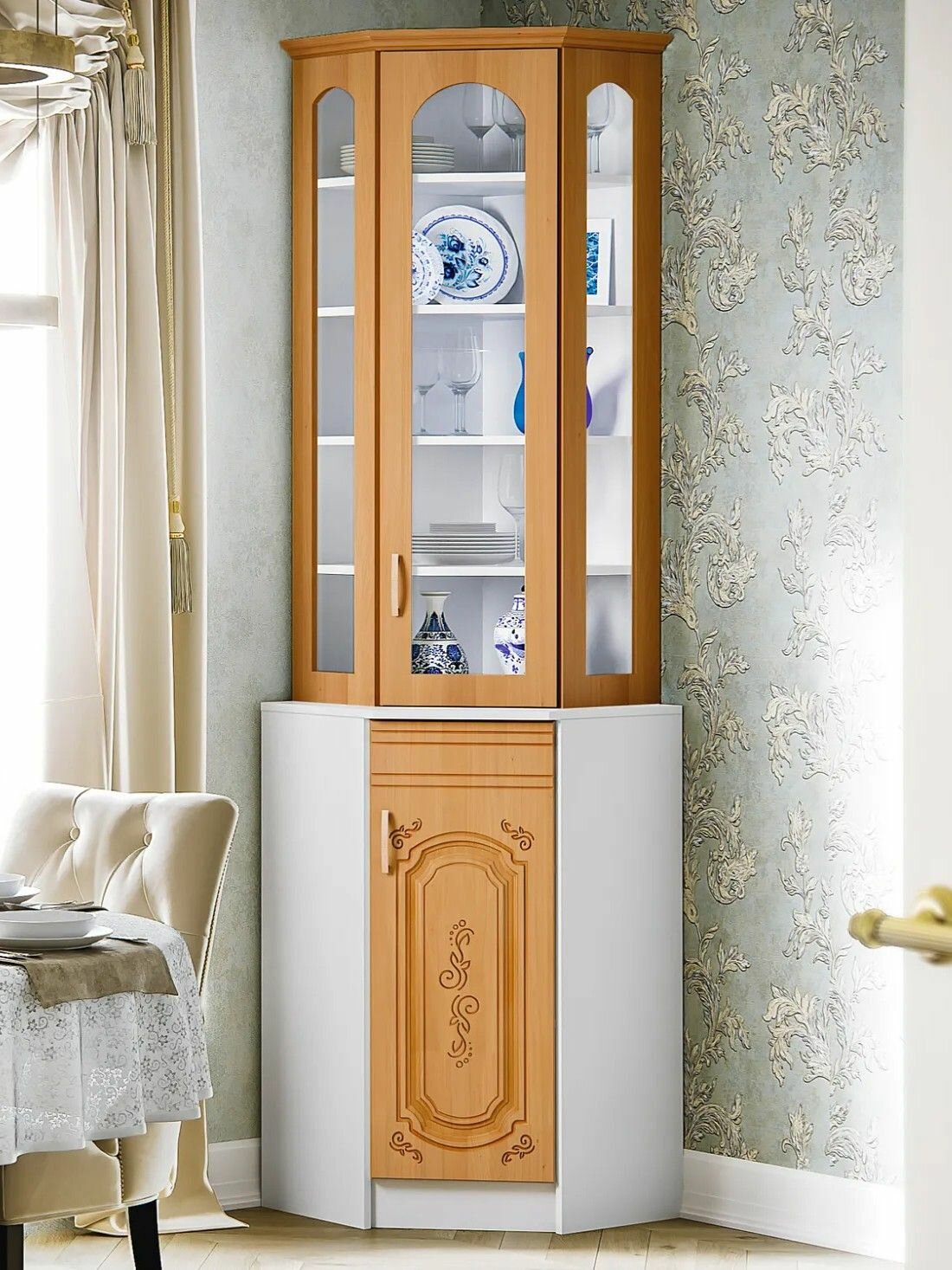 Буфет угловой Лиза-2 (Ольха матовый, Белый)