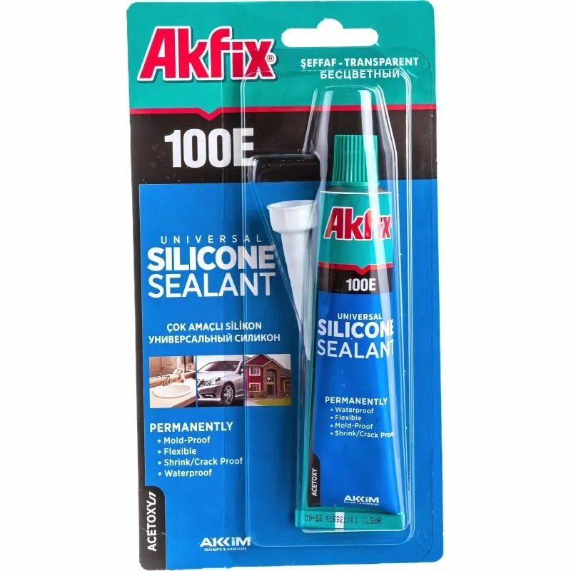 Герметик силиконовый универсальный Akfix 100E, прозрачный, 50 мл (SA111)