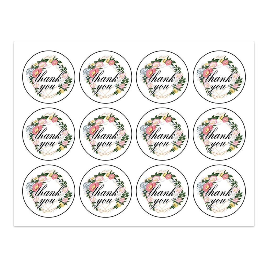 60 листов красочных наклеек с цветочным венком, благодарственными наклейками, круглыми клейкими этикетками своими руками