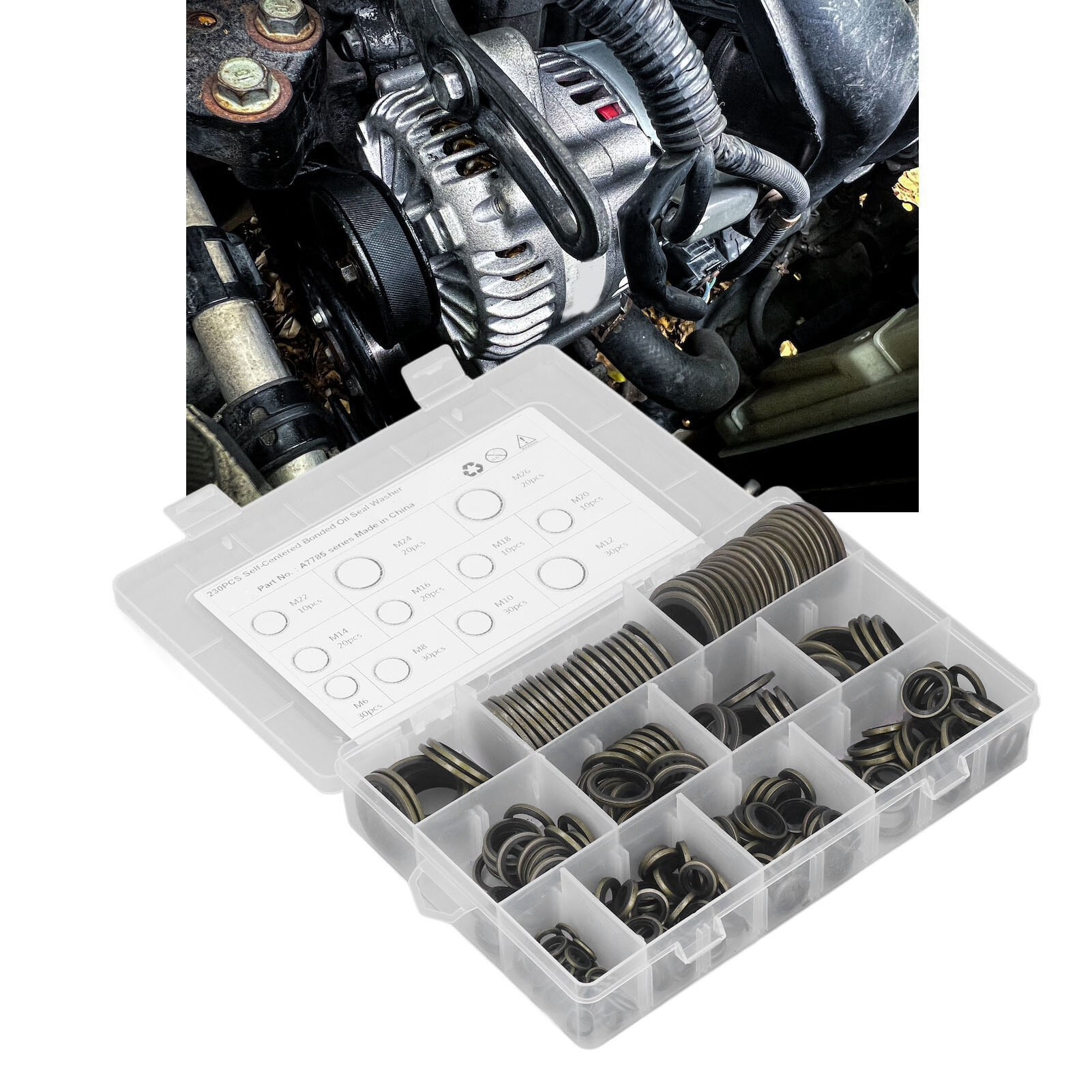 230 шт. Ассортимент шайб для сальника от M6 до M26, самоцентрирующаяся металлическая резиновая прокладка сливной пробки для масла