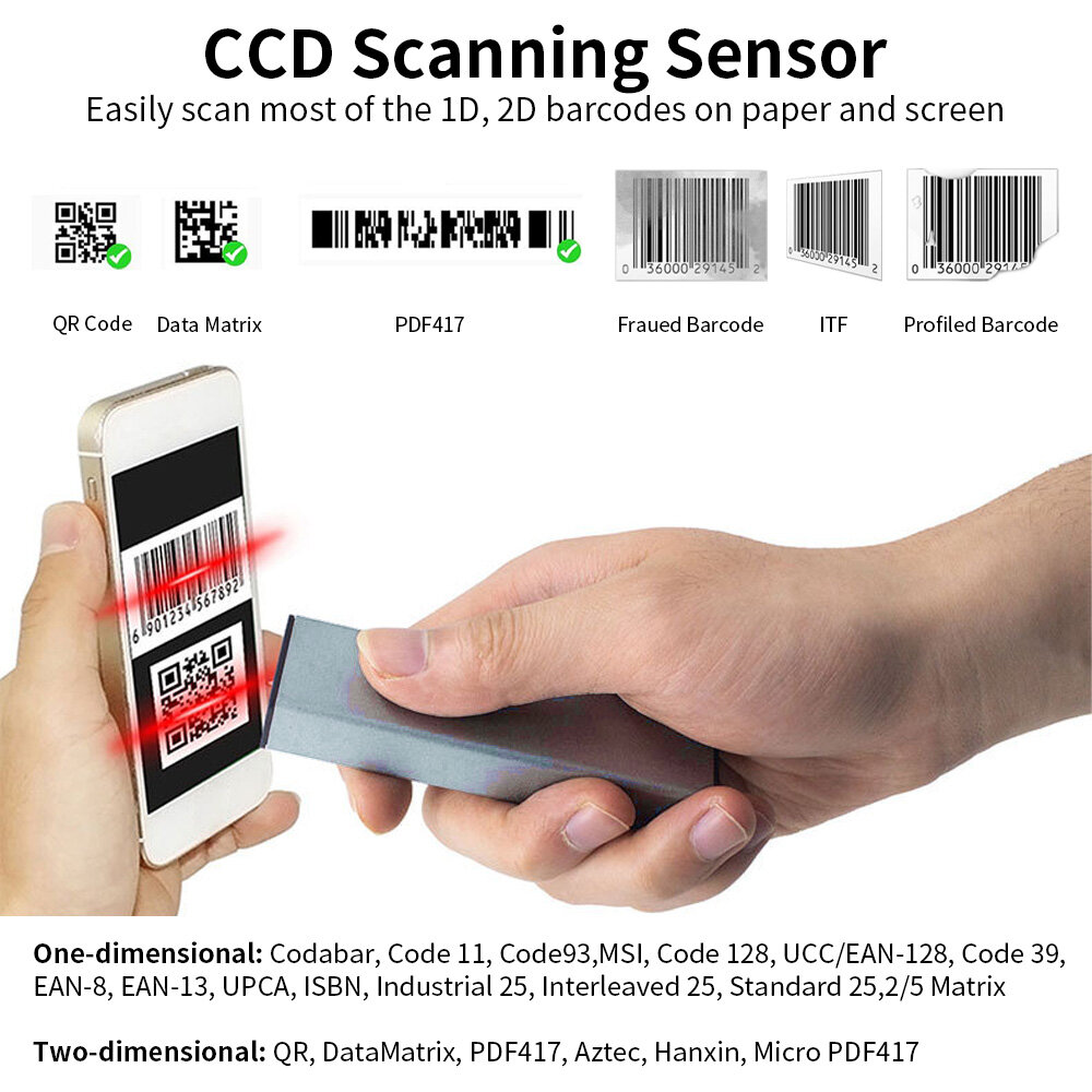 Сканер штрихкодов 2D 1D QR 3 в 1 BT и 2,4 ГГц беспроводное и проводное соединение Поддержка звуковых и вибрационных подсказок Автономное хранение Совместимость с Windows, Android, Linux, Mac для супермаркетов, розничной