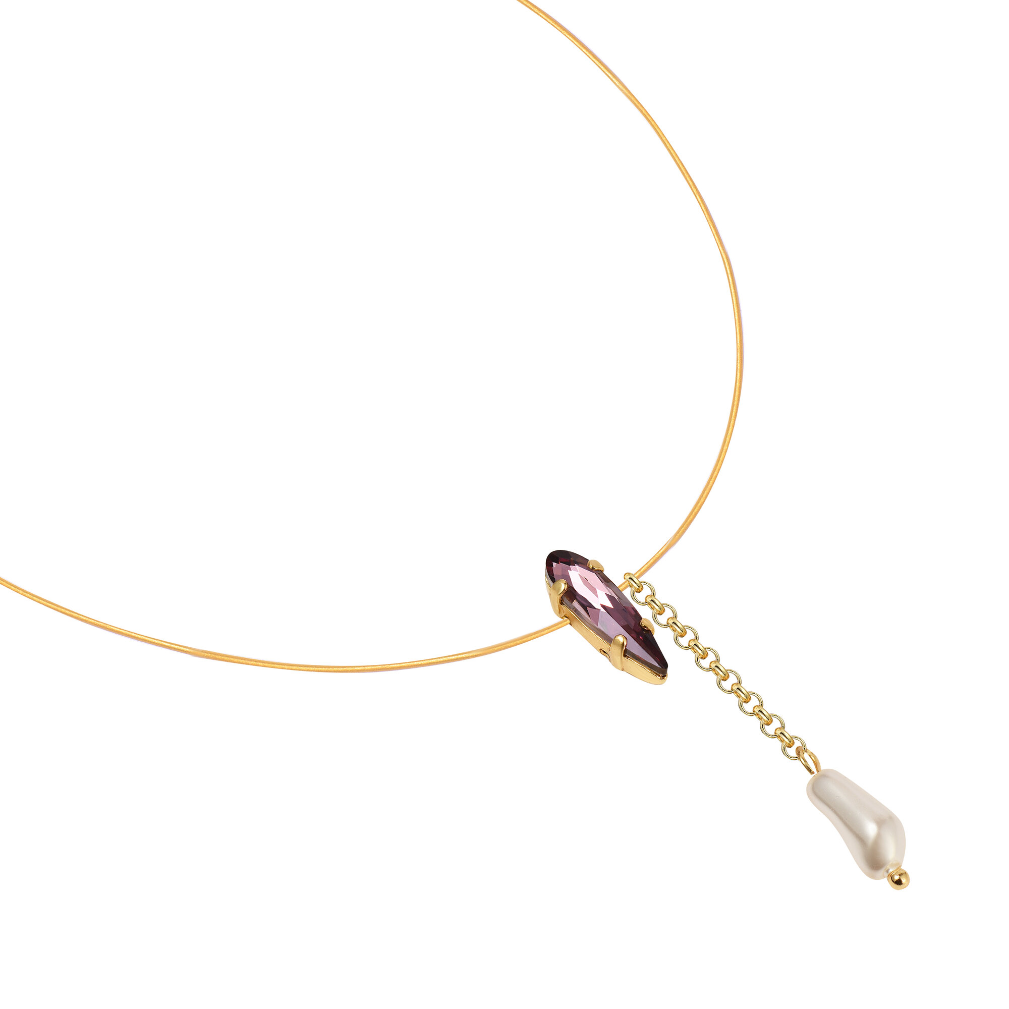 Колье Phenomenal Studio, жемчуг пресноводный, кристаллы Swarovski, жемчуг Swarovski синтетический, длина 37 см, золотой, фиолетовый — фото 1