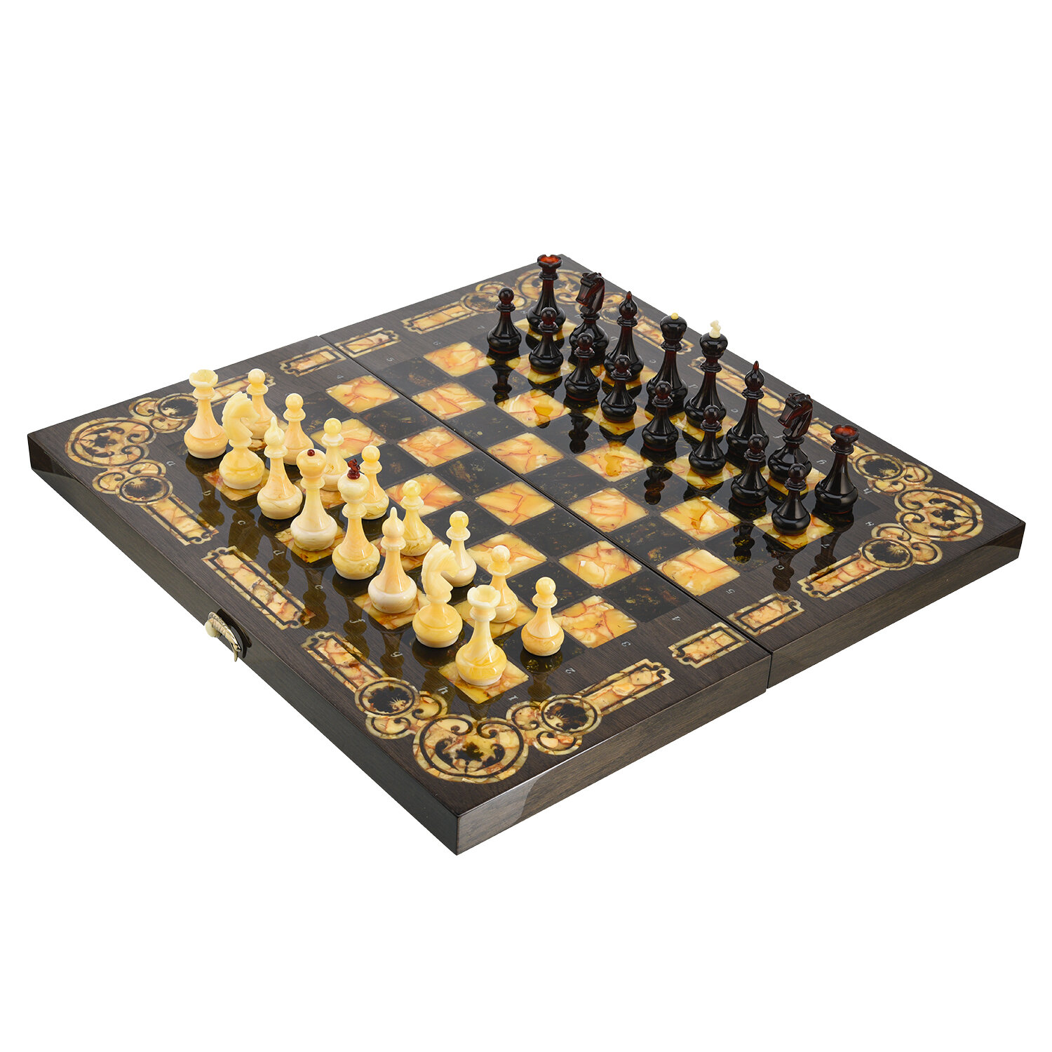 Шахматы с янтарными фигурами "Арабески-Марин" 56х56 см
