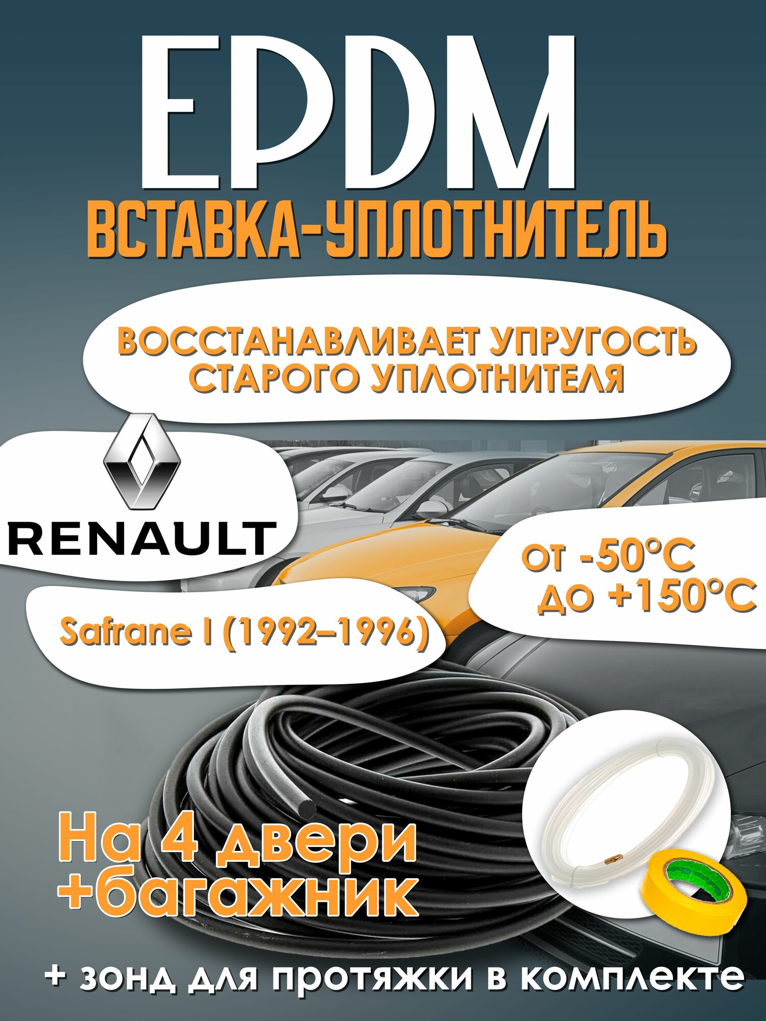 EPDM вставка-уплотнитель для дверей автомобиля Renault Safrane I (1992-1996) / Рено Сафран 1 поколение