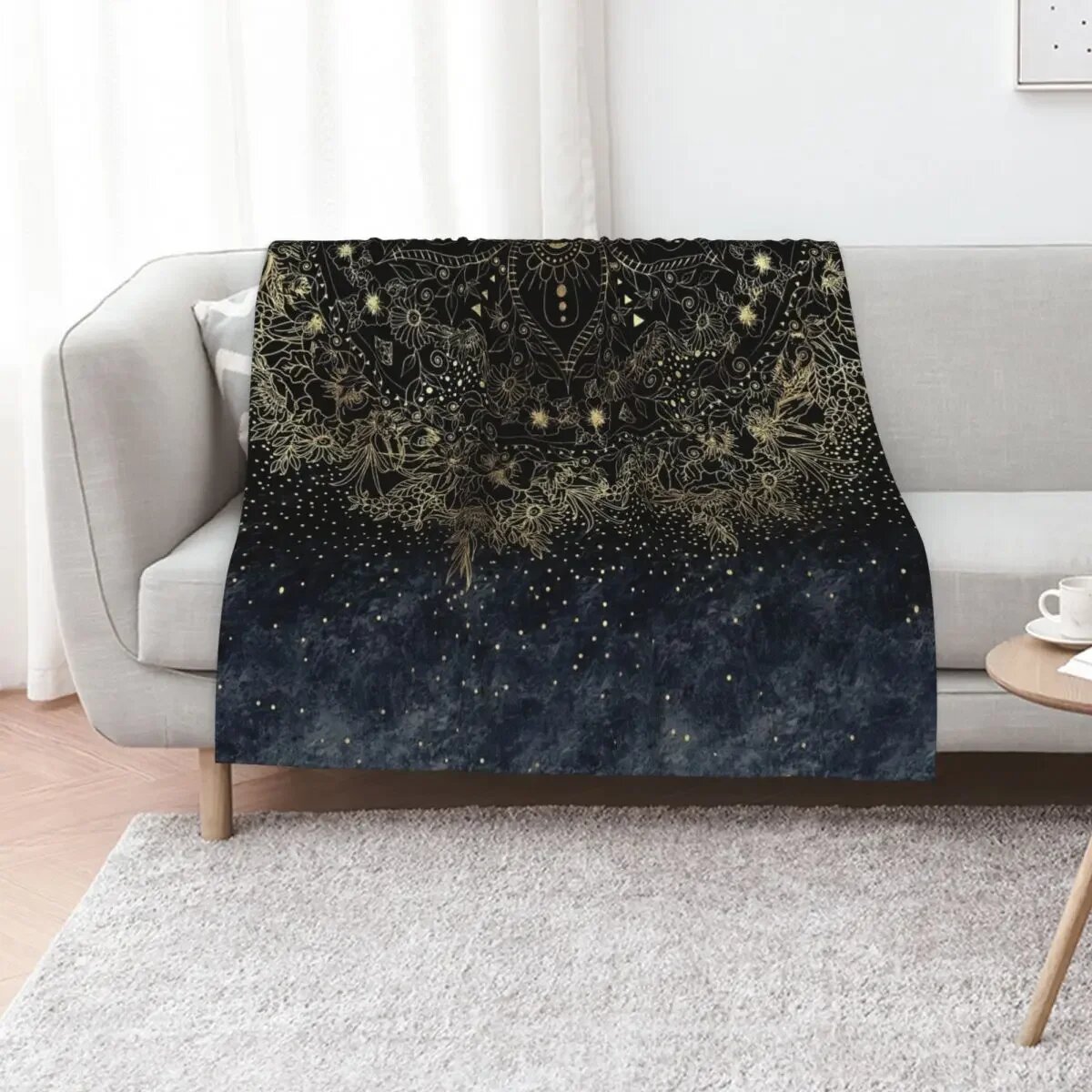 Стильное одеяло с золотым цветочным принтом мандалы и конфетти. Дизайнерские одеяла и милые пледы для волос в клетку.