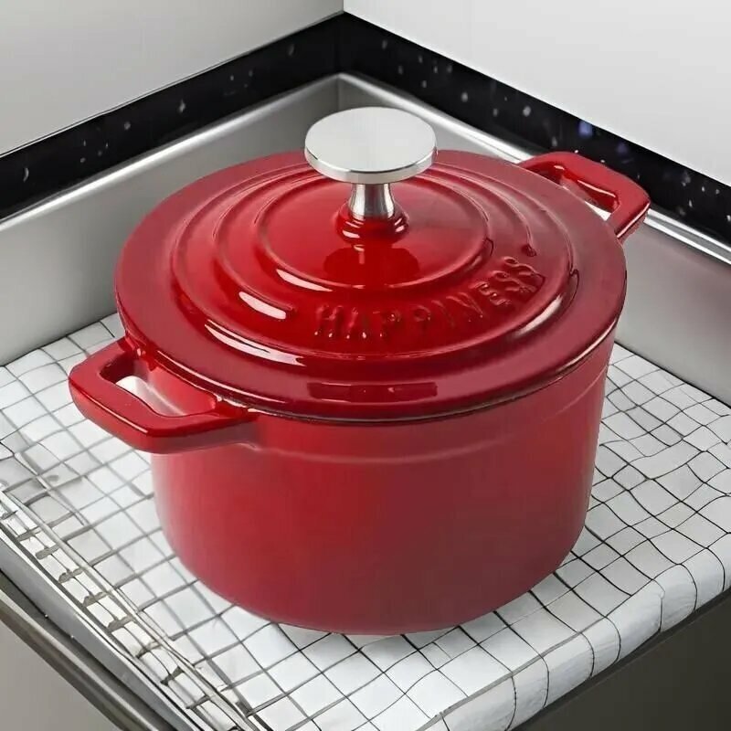 Эксклюзивная красная чугунная кастрюля 1л kqw с антипригарным слоем