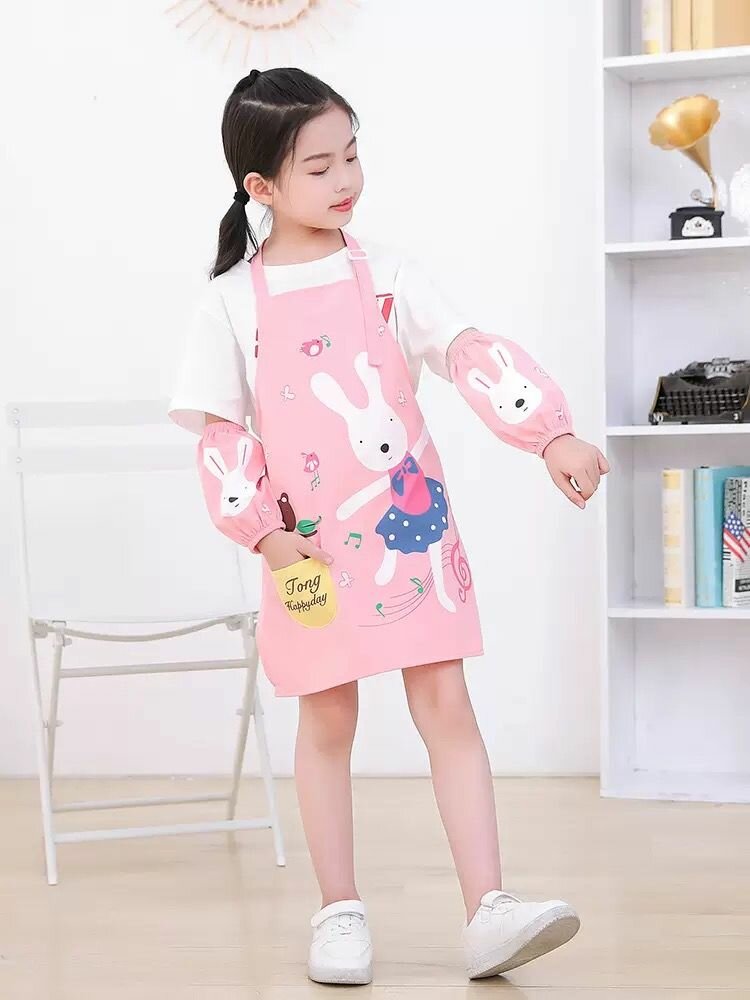 Фартук детский с нарукавниками, защитный школьный фартук для рисования и кулинарных занятий в школе и дома, универсальный для мальчиков и девочек
