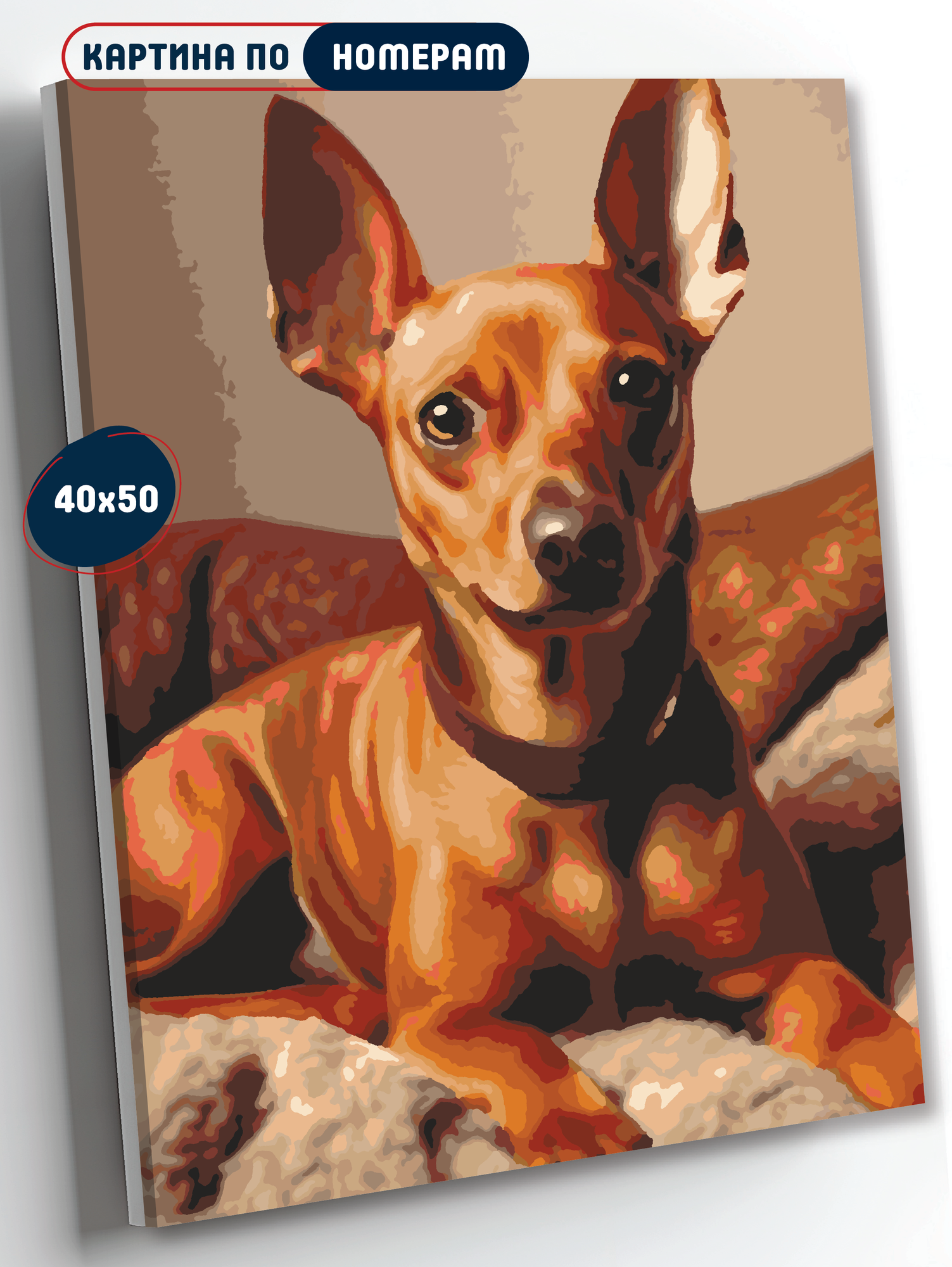 Картина по номерам "Цвергпинчер", Холст на подрамнике 40х50, набор для рисования, с животными