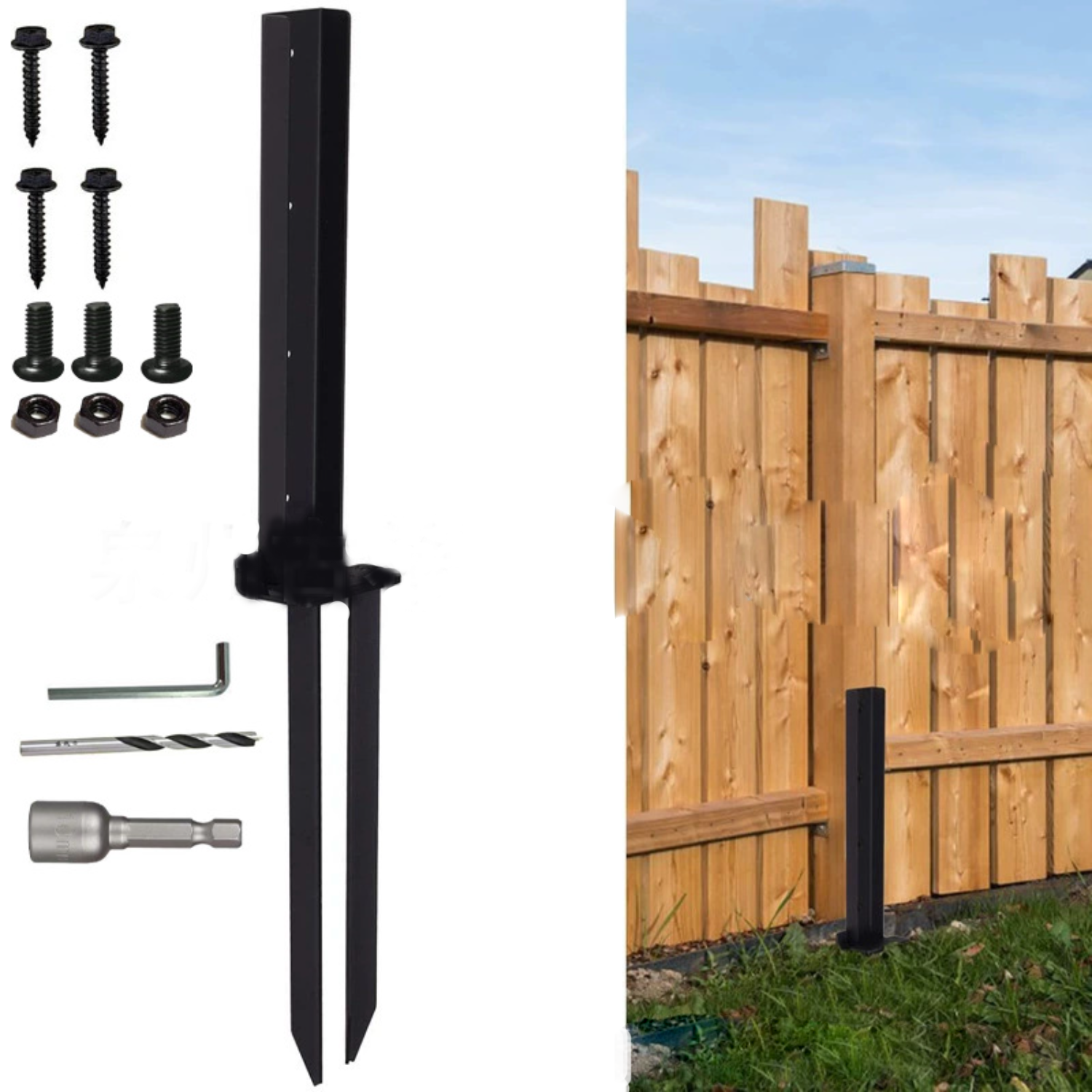 Оборудование для ремонта столбов ограды heavy fixture fixed ground peak Черное, подходит для деревянных металлических бетонных столбов, диаметр 5-15см, вес 8кг, с ударным молотом клешнями для позиционирования неопорным ручкой визуальным уровнем