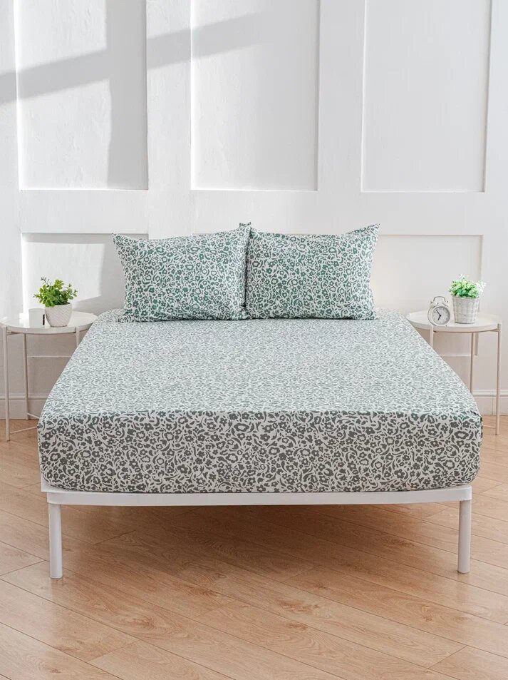 YERRNA Простыня на резинке 180х200+26, хлопок, перкаль, подходит под размеры икея IKEA, 2 спальная YERRNA, Шуйские ситцы