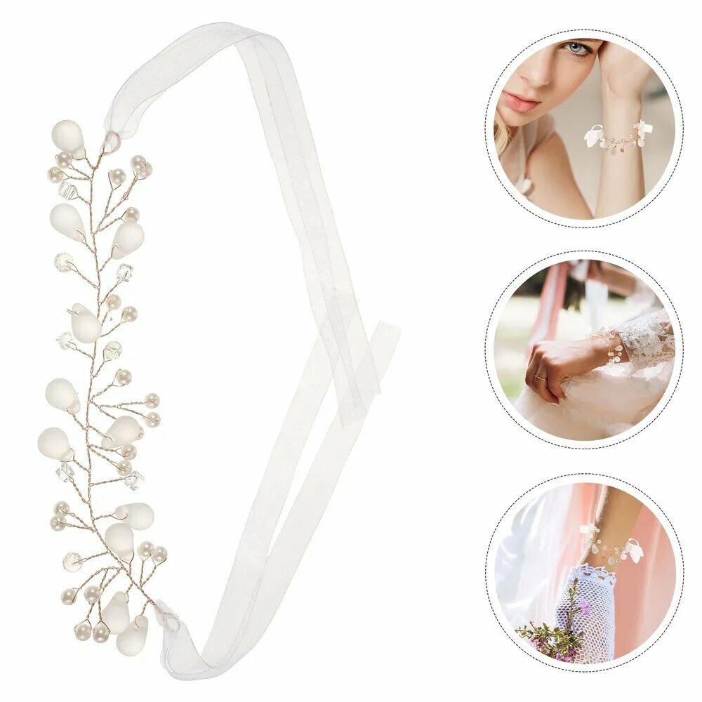 Декоративный Свадебный Браслет Из Бусин, С Жемчужными Украшениями И Лентой, Идеально Подходит Для Невест И Подружек Невесты, 1 Комплект