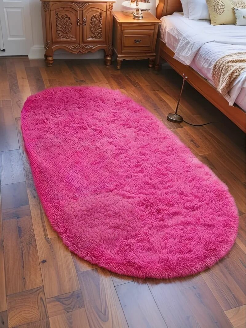 Мягкий ковер, плюшевый, 80x200 см, Розовый цвет, овальной формы, не скользит по полу, используется в спальнях гостиных детских комнатах пушистых комнатах