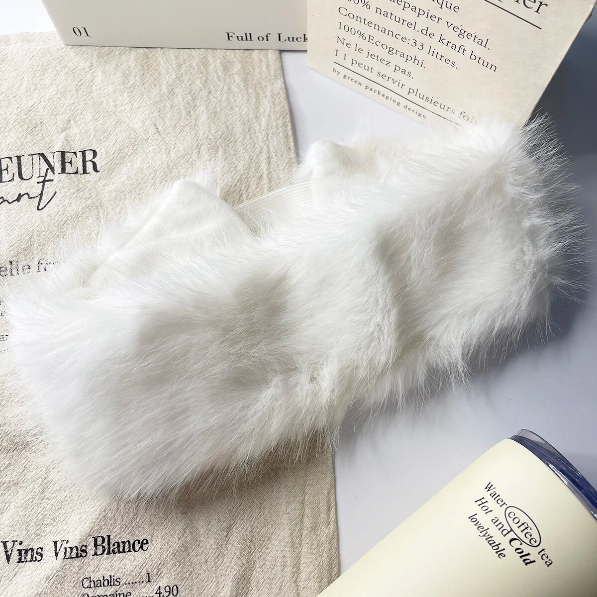 Женская плюшевая повязка на голову Белый, 3