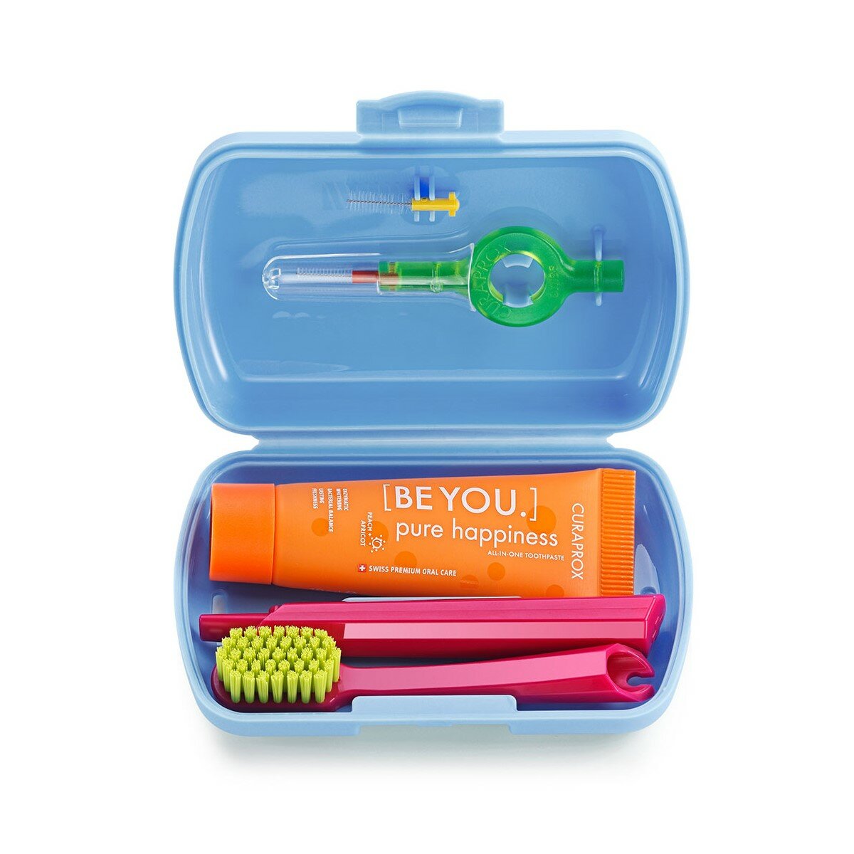 Дорожный набор Curaprox BE YOU, Голубой: зубная щетка, зубная паста, межзубные ершики
