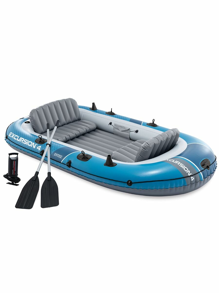 Лодка Intex Excursion 4, 4-х местная, 315х165х43 см, вёсла, насос, до 500 кг, 66324