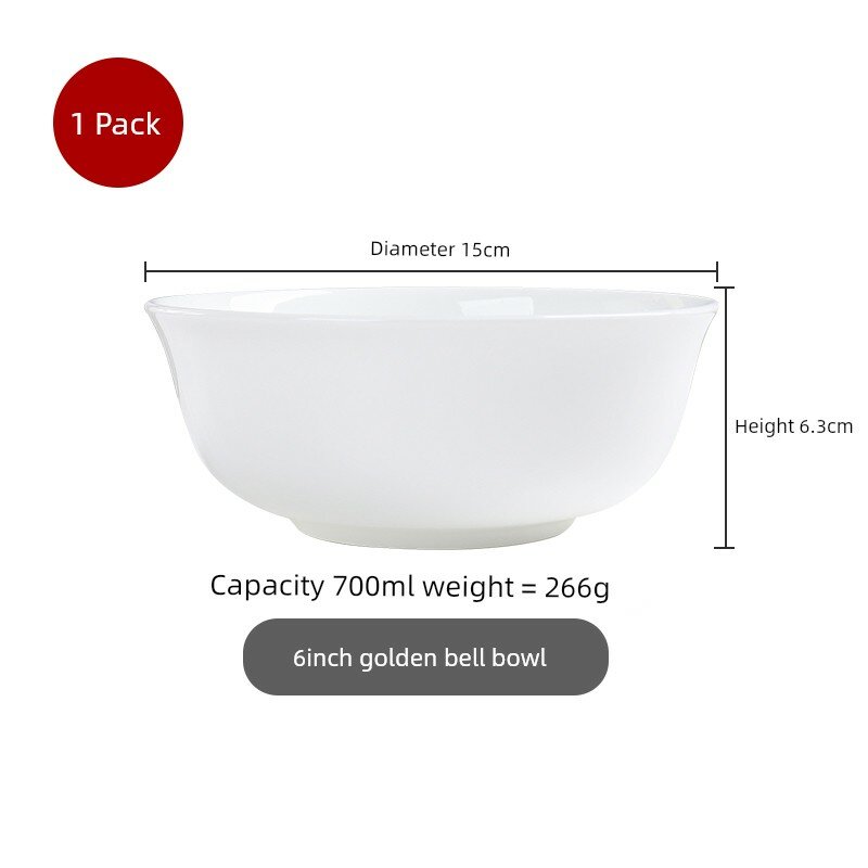 Бытовая миска для риса, миска для китайской лапши, миска из костяного фарфора чисто белого цвета, креативная посуда,