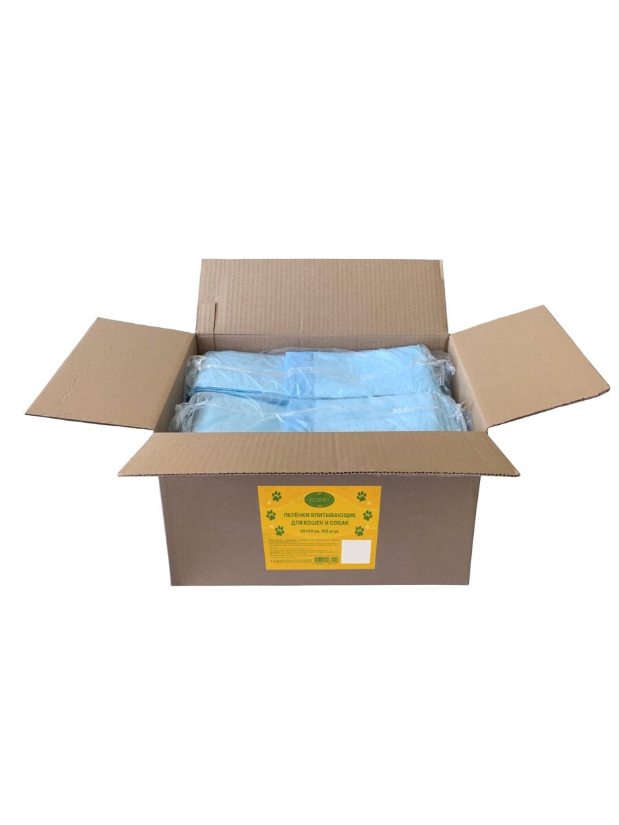 Пеленки Ecopet впитывающие одноразовые для собак и кошек, 60х60 см, 100 шт.