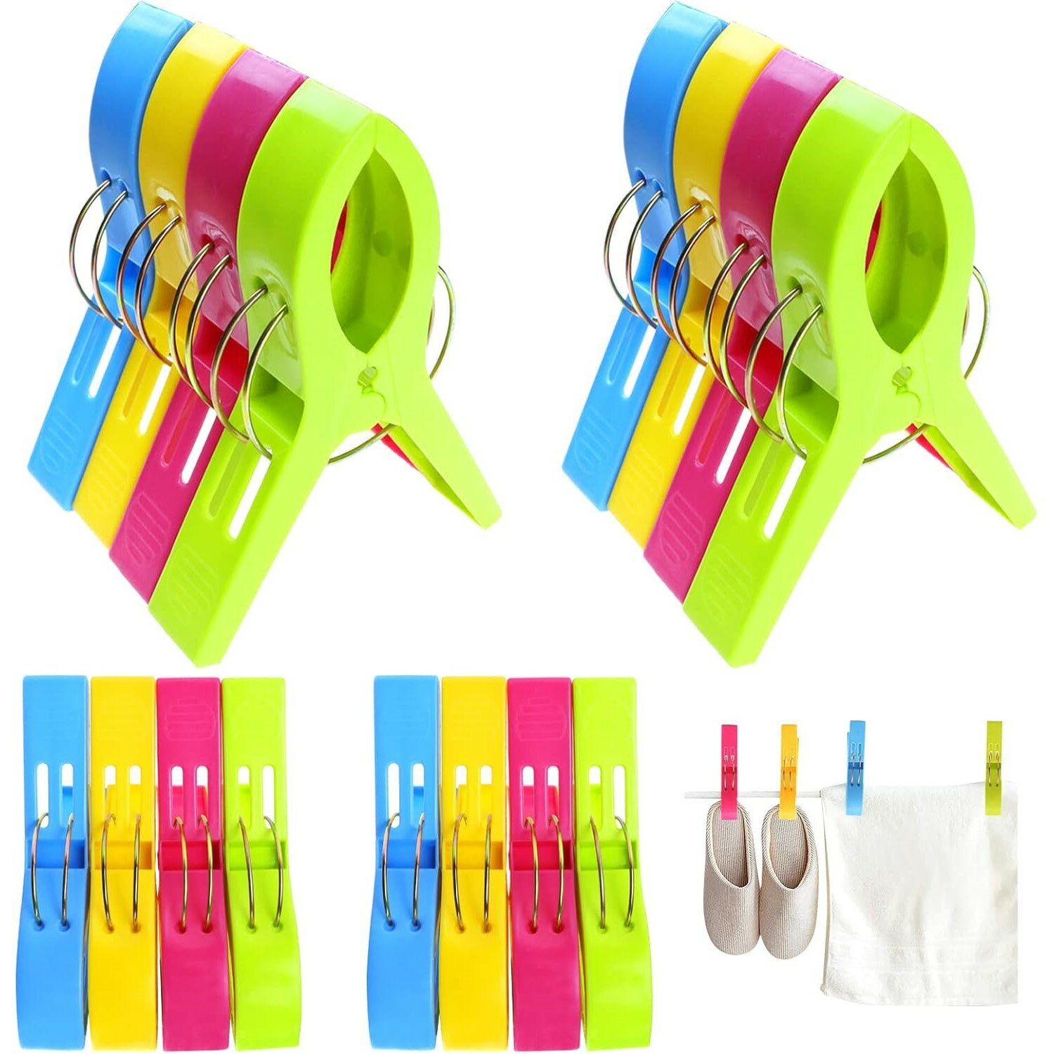 Большие прищепки для белья / Набор крупных хозяйственных пластиковых бельевых прищепок / 16 штуки