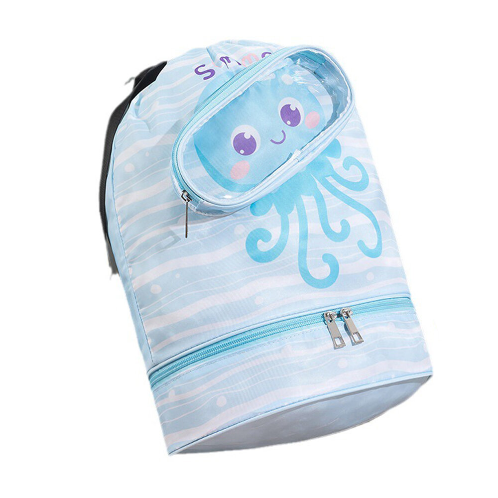 Рюкзак с веревкой для детей, водонепроницаемый, для бассейна и зала, с отсеком для обуви и очков для плавания, большой туалетный сумка, Розовый Лошадь / Черный Улыбка / Голубой Осьминог / Желтый Подсолнух / Синий Медведь / Фиолетовый Дельфин, Полиэстер +