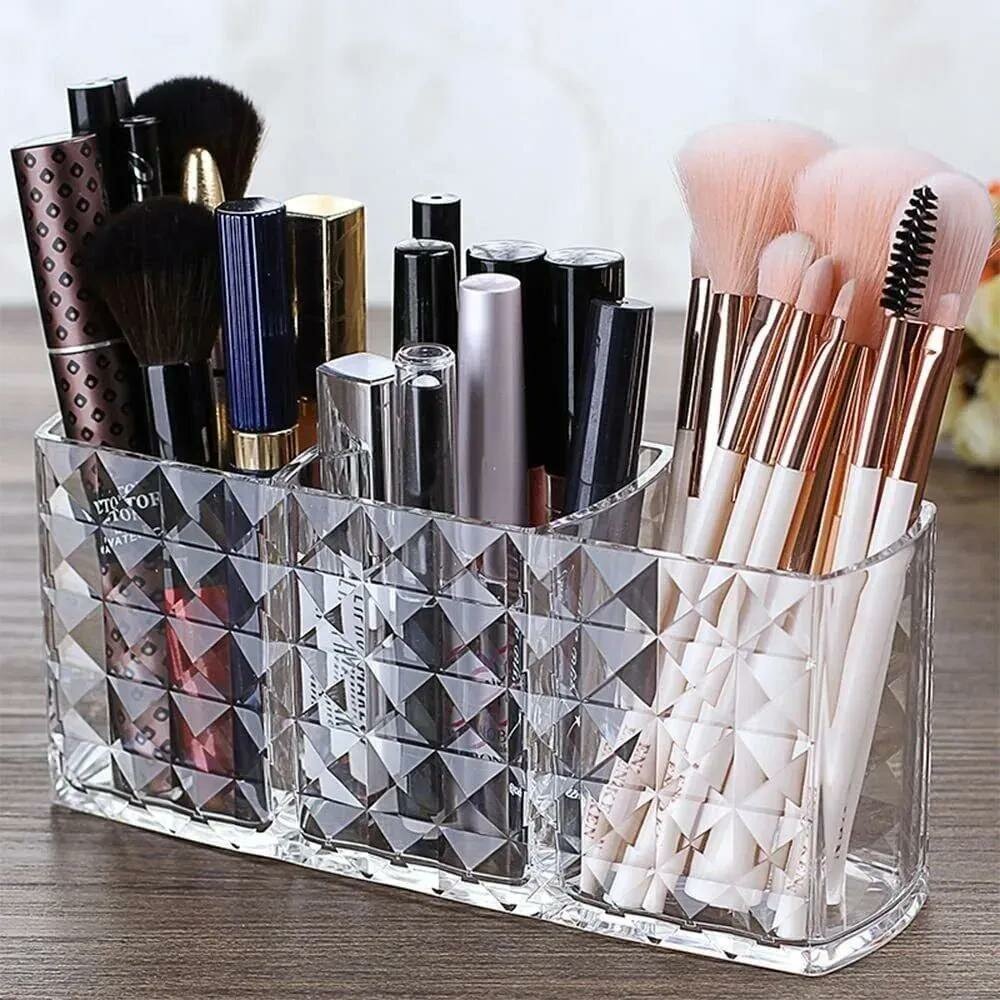 Трансparent Acrylic Cosmetic Organizer Storage Box с несколькими разделами разного размера для косметики, кремов, помад, карандашей для глаз, маскарад, палеток, щеток, украшений из прозрачного акрила