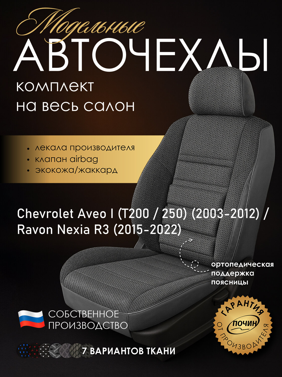 Авточехлы Chevrolet Aveo I (T200) / Ravon Nexia R3 "Трио" жаккард-экокожа, сетка серая