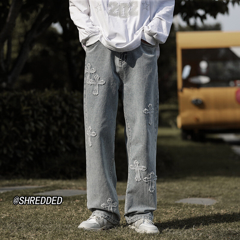JYL Джинсы Мужские Звездные Вышивки Американские Рваные Хип-Хоп Деним, Размер_2XL