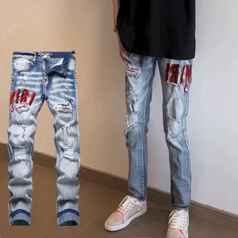 Тренд RONG CH Мужские Джинсы Лето Слим Кроп Уличные Эластичные Деним, Размер_S