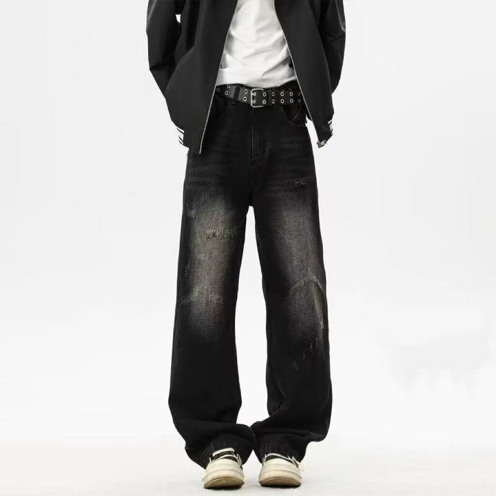 Тренд RONG CH Мужские Джинсы Стиральные Потертые Высокий Улица Свободные Деним, Размер_M