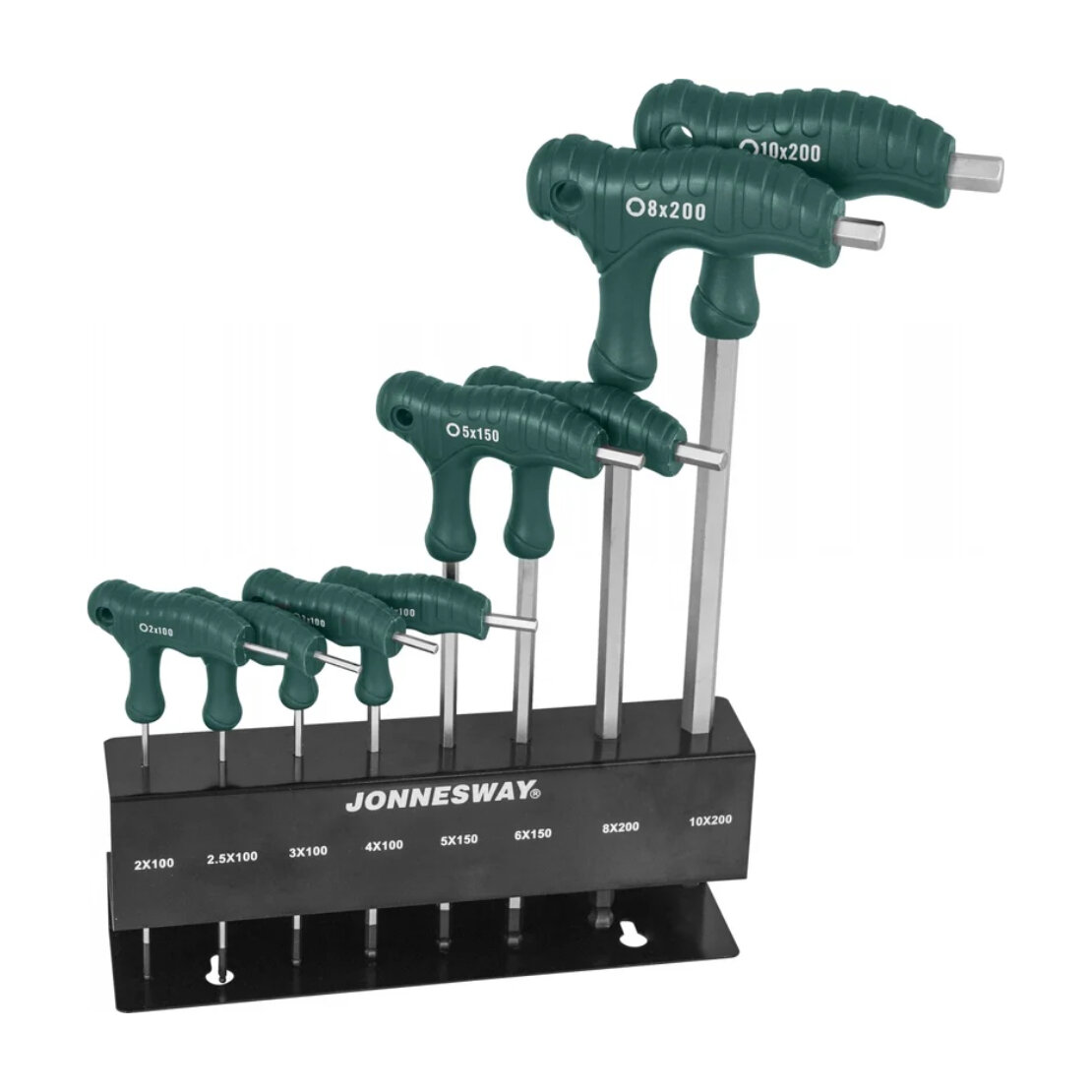 Комплект угловых двусторонних шестигранников Jonnesway H10MB08S, HEX, хромованадиевая сталь, зеленый