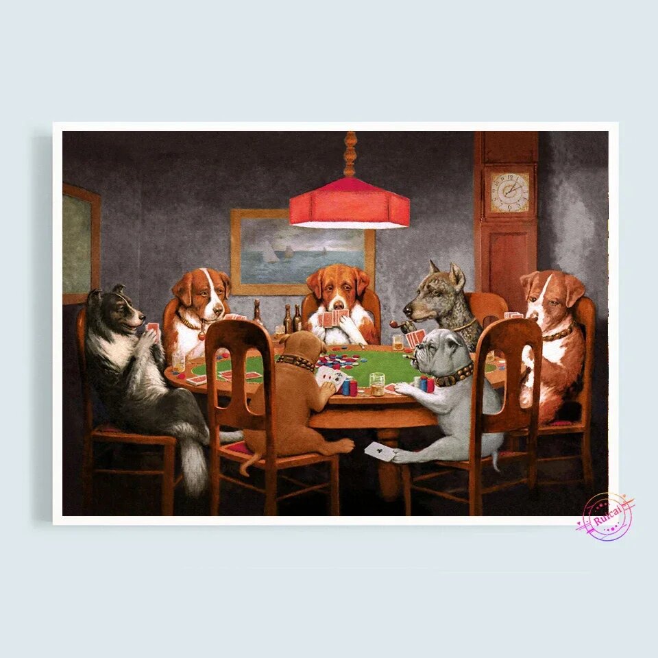 Плакат "Собаки играют в покер" Ruicai 30x40cm No Frame