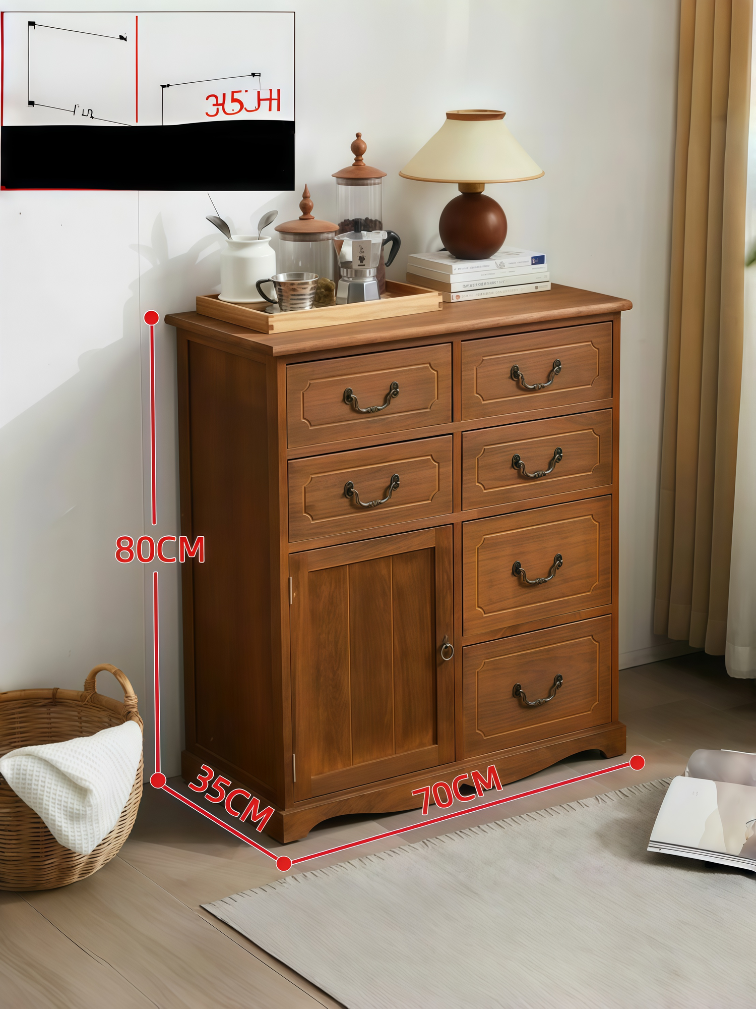 Комод из цельного дерева, простое хранение в стиле ретро, многослойный