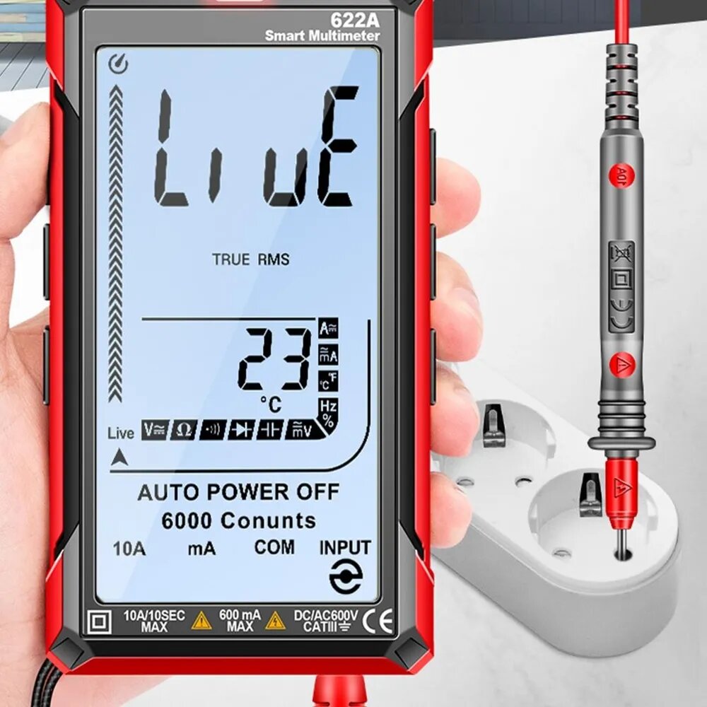 Цифровой мультиметр ANENG 622A Smart Multimeter 6000 Conunts, для измерения напряжения, емкости, сопротивления, диодов и транзисторов — фото 1