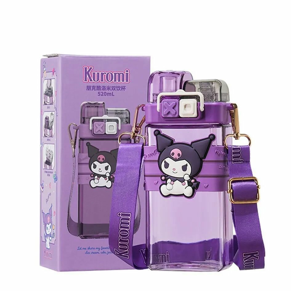 Бутылка для воды детская, Прямое Питье, Соломинка, Куроми/ Kuromi,520 Мл, 0.52 л, 1 шт