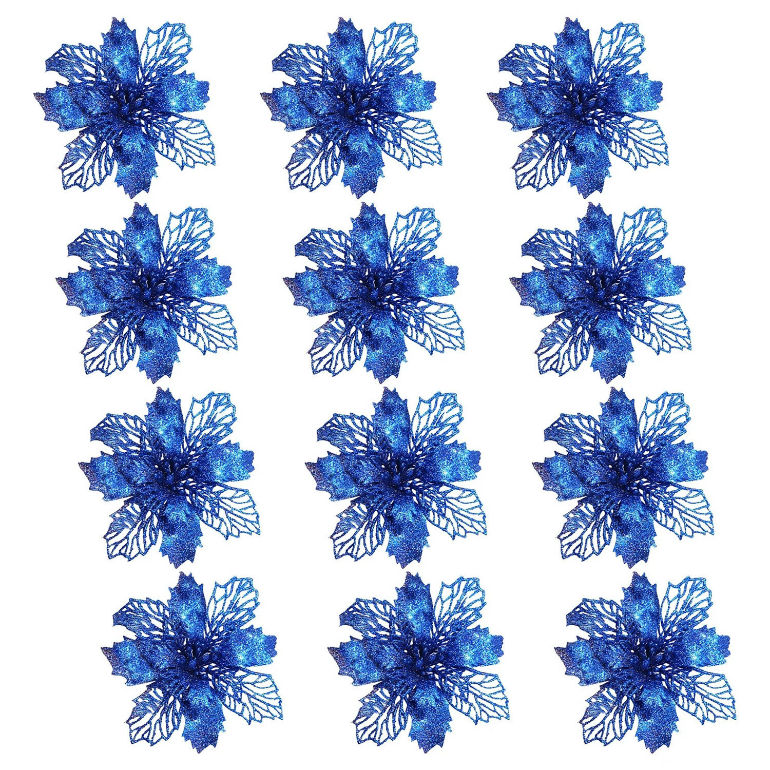 12 шт. 16 см/6,2" Рождественские цветы с зажимами Блестящие украшения для елки на Рождество Свадьба Вечеринка Венок Украшение Распродажа