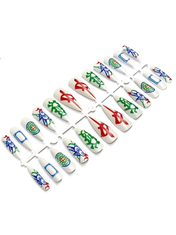 Накладные ногти с дизайном, длинные острые, стилеты, с клеевыми наклейками