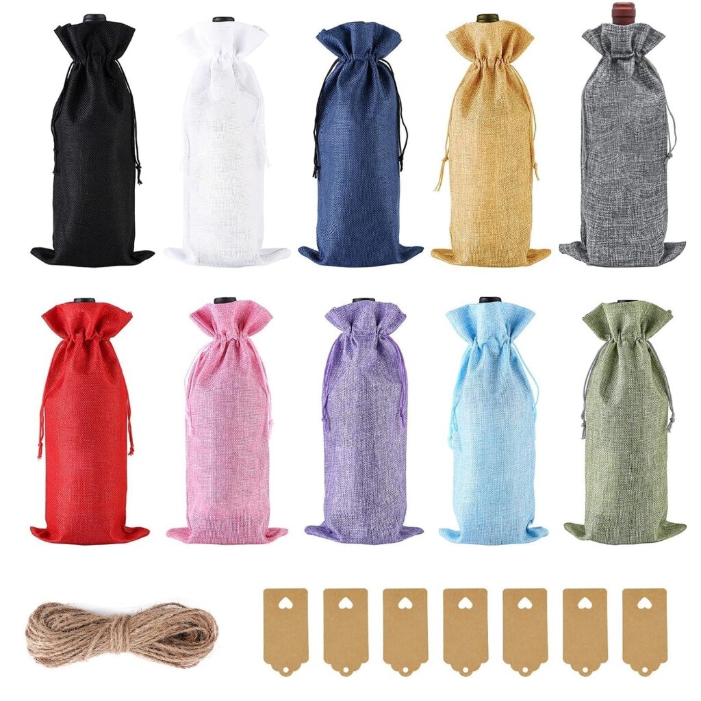 Упаковка из 10 Мешочков для Бутылок Вина Hemps со Шнурком Элегантная Защитная Крышка Мешочки Для Шампанского Украшение Вечеринки