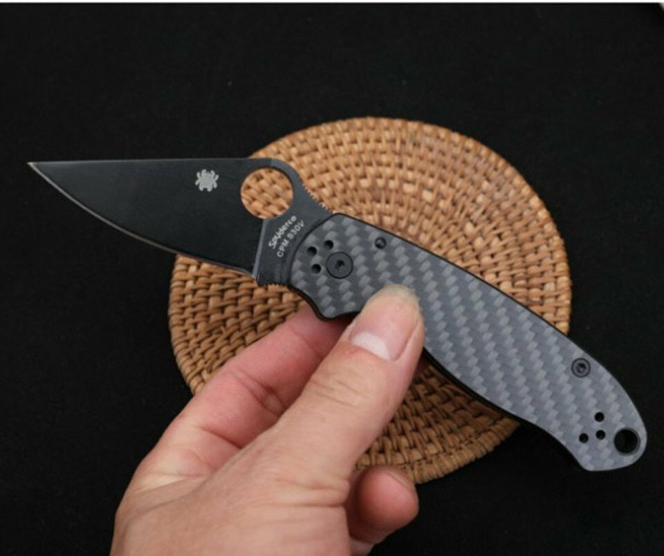 Складной нож SPYDERCO C223 с высококачественным лезвием из стали S30V, рукоять из углеродного волокна/льна, карманный нож для активного отдыха, выживания и кемпинга.