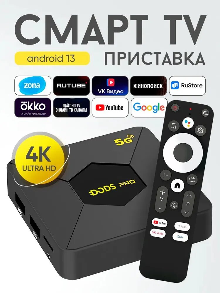 Смарт тв приставка для телевизора с 4K и голосовым пультом