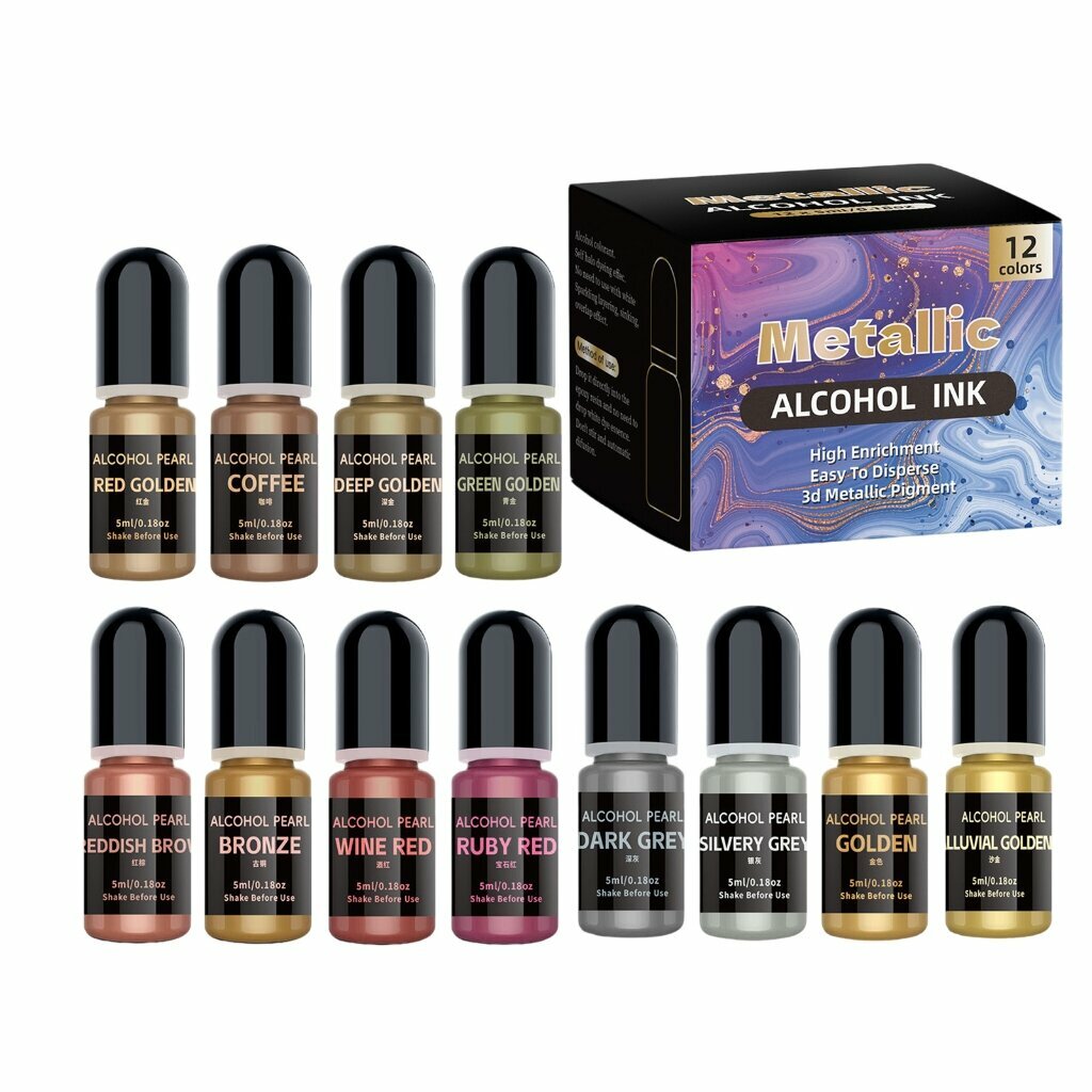 Упаковка из 12 Металлических Спиртовых Красок Для Эпоксидной смолы И Техник Покраски