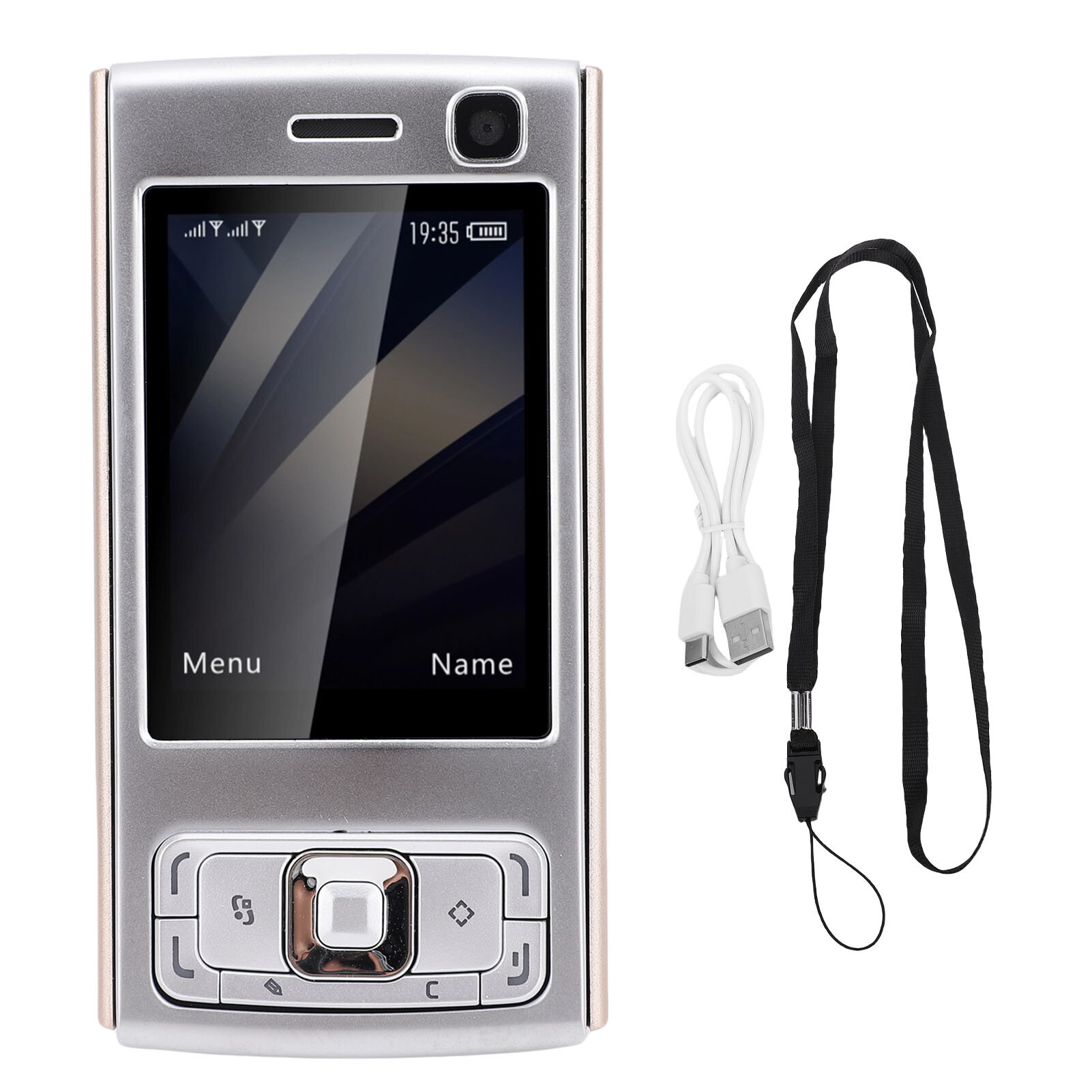 Разблокированный мобильный телефон-слайдер 2G GSM, 2-дюймовый экран, аккумулятор 1000 мАч, громкий динамик, поддержка двух карт памяти, MP3 и MP4 плеер, золотистый цвет.