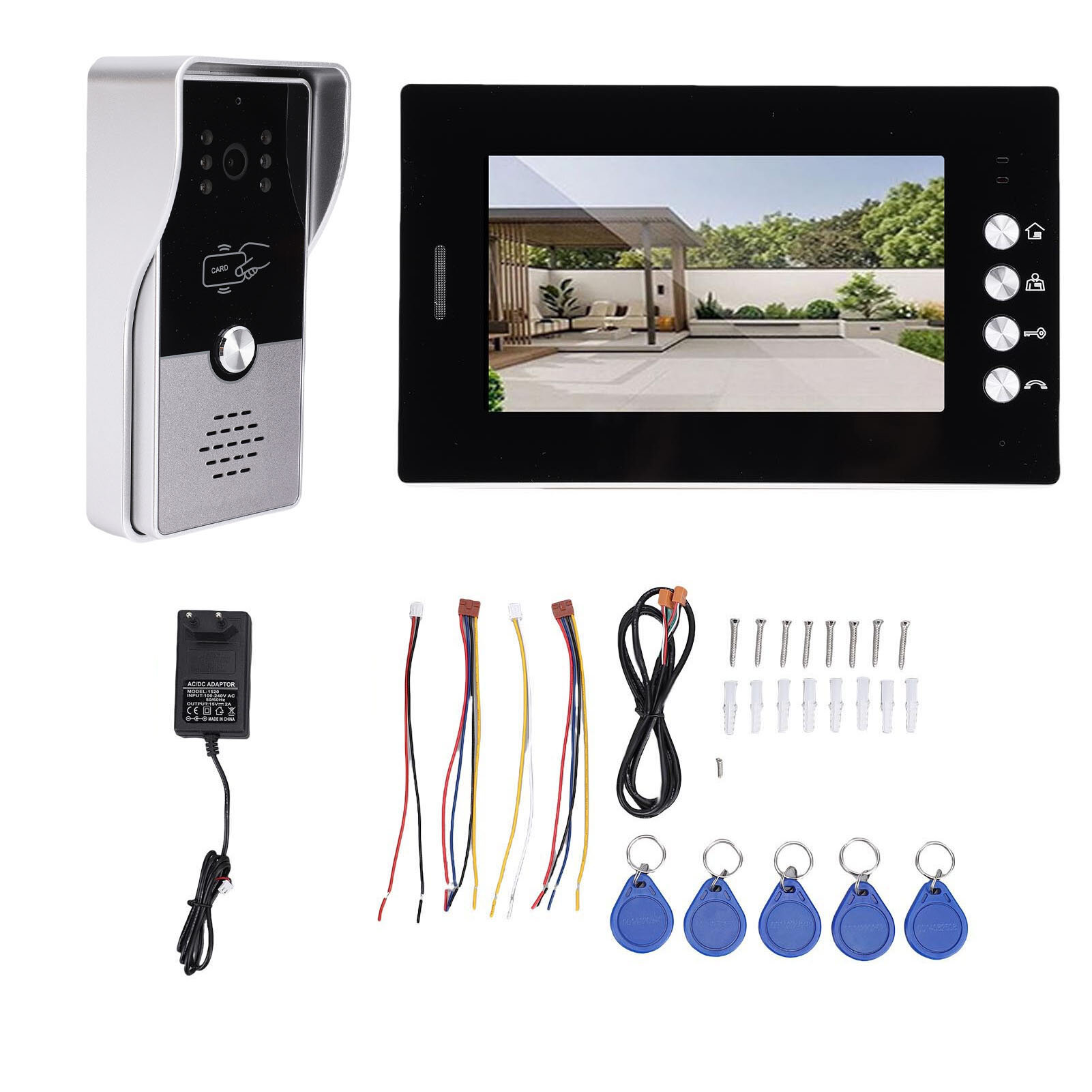Проводная видео -дверная звонок System System 7 -дюймовый экран с цветом Smart Home Video Intercom Дверной телефон для виллы гостиницы Black Silver Eu Plugure
