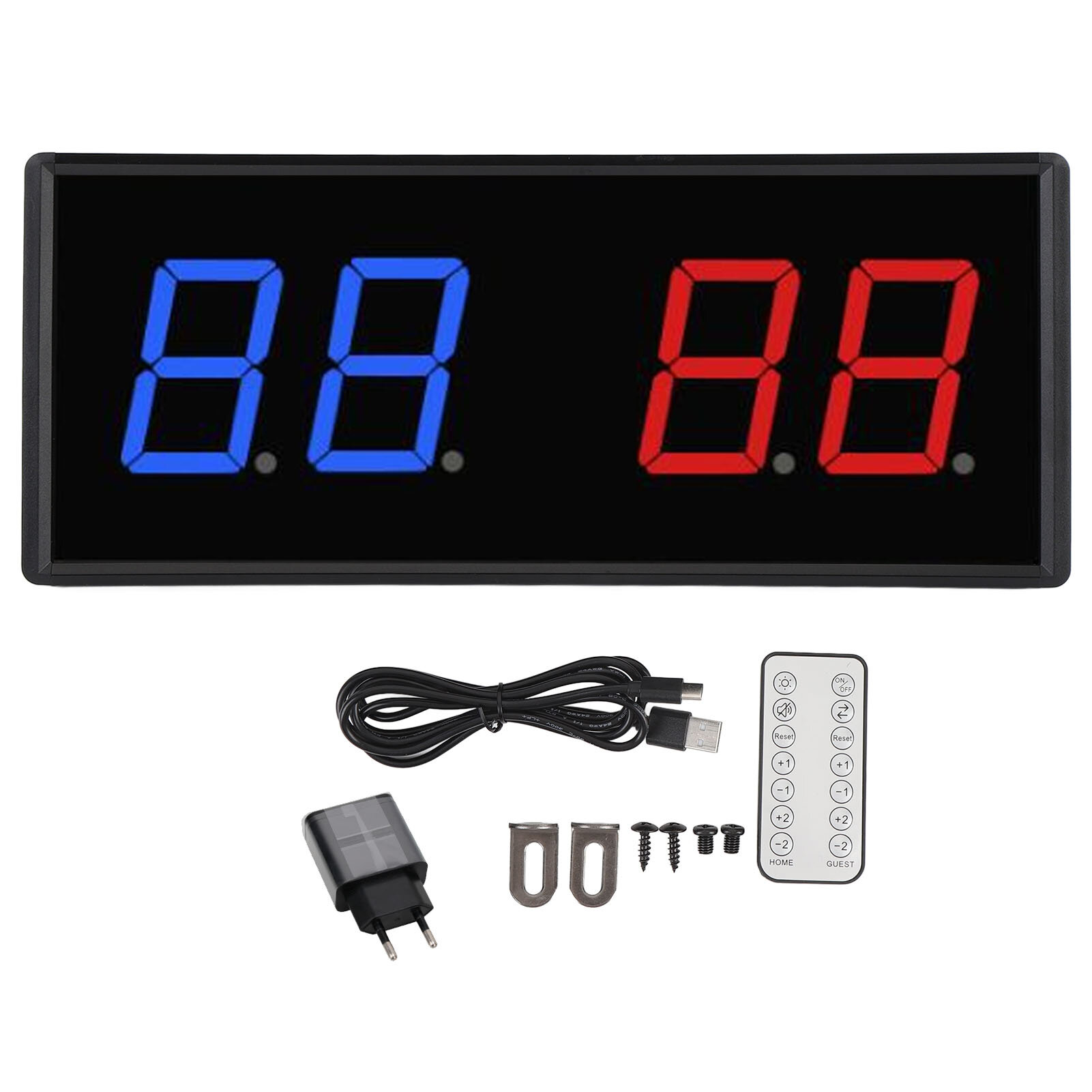 Электронное светодиодное табло с пультом дистанционного управления (9 метров), 5 уровнями яркости, USB-подключением, цифровым счетчиком очков для баскетбола и волейбола, вилкой европейского стандарта.